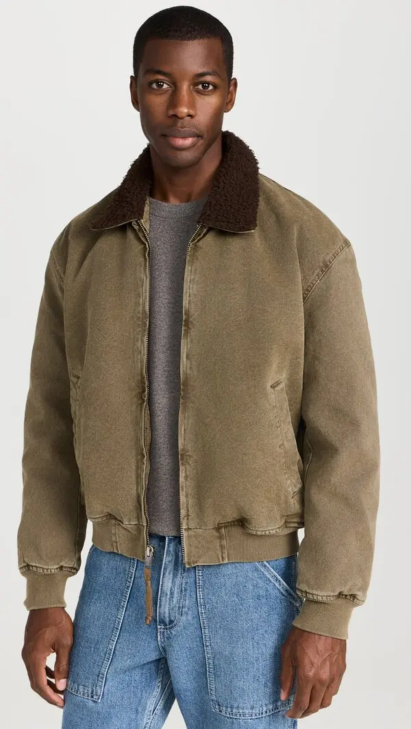 Alex Mill Canvas Flight Jacket With Sherpa Collar - Faded Olive